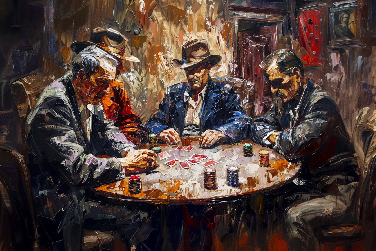 The Gambler's Den Vintage Digital Wall Art, Impasto Oil Painting, Poker ...