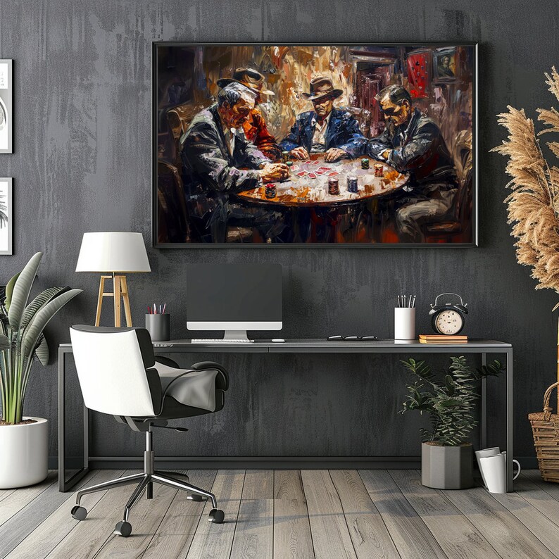 The Gambler's Den Vintage Digital Wall Art, Impasto Oil Painting, Poker ...