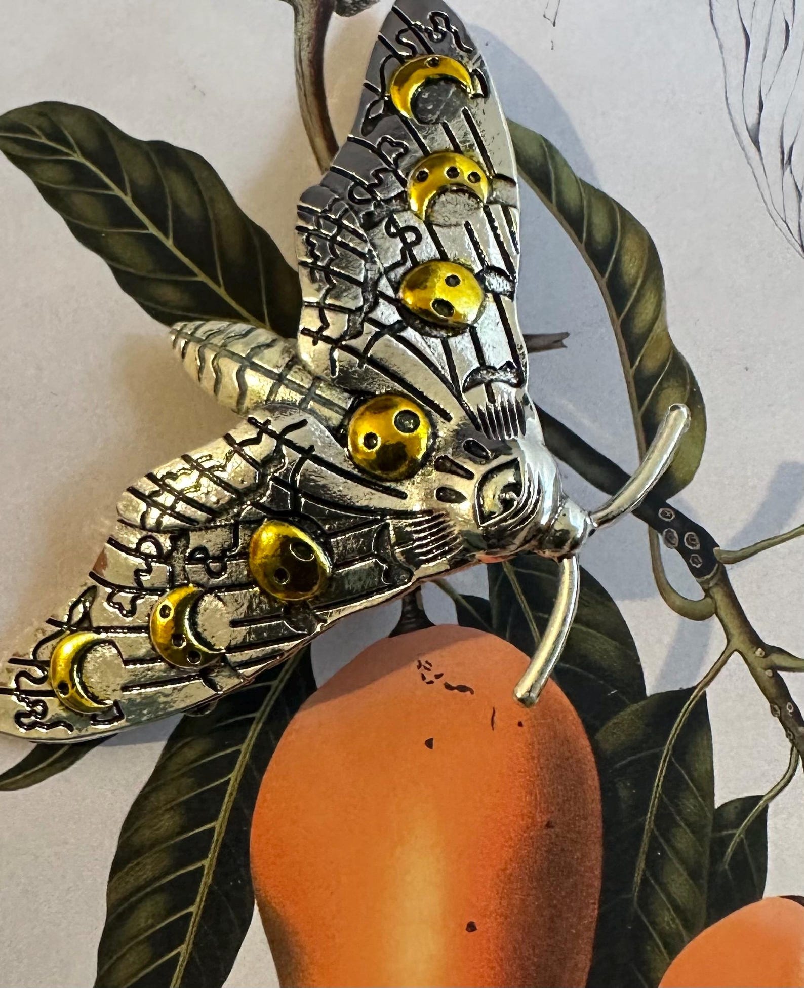 Hand-painted Vintage-style Moth Hair Clip With Moon Phase Wings in ...