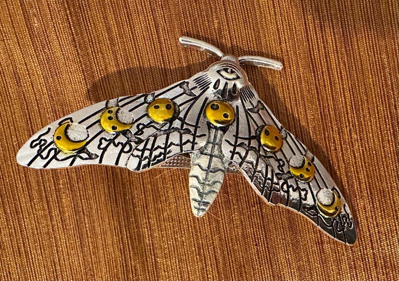 Hand-painted Vintage-style Moth Hair Clip With Moon Phase Wings in ...