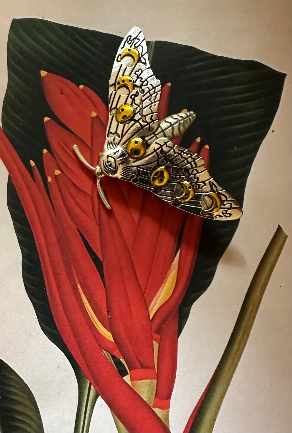 Hand-painted Vintage-style Moth Hair Clip With Moon Phase Wings in ...