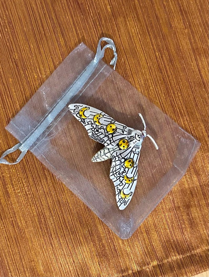 Hand-painted Vintage-style Moth Hair Clip With Moon Phase Wings in ...