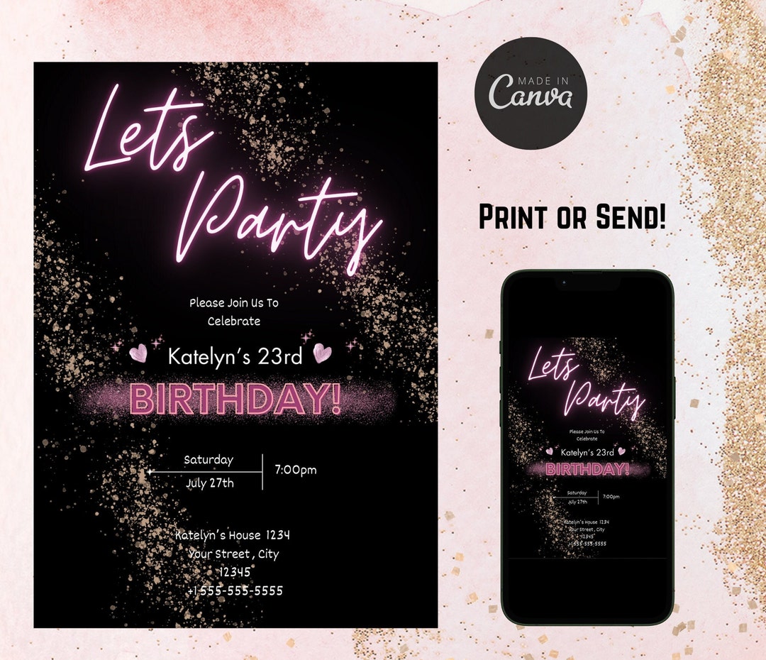 Digital Birthday Invitation| Digital Invite| Neon Invite| Downloadable ...