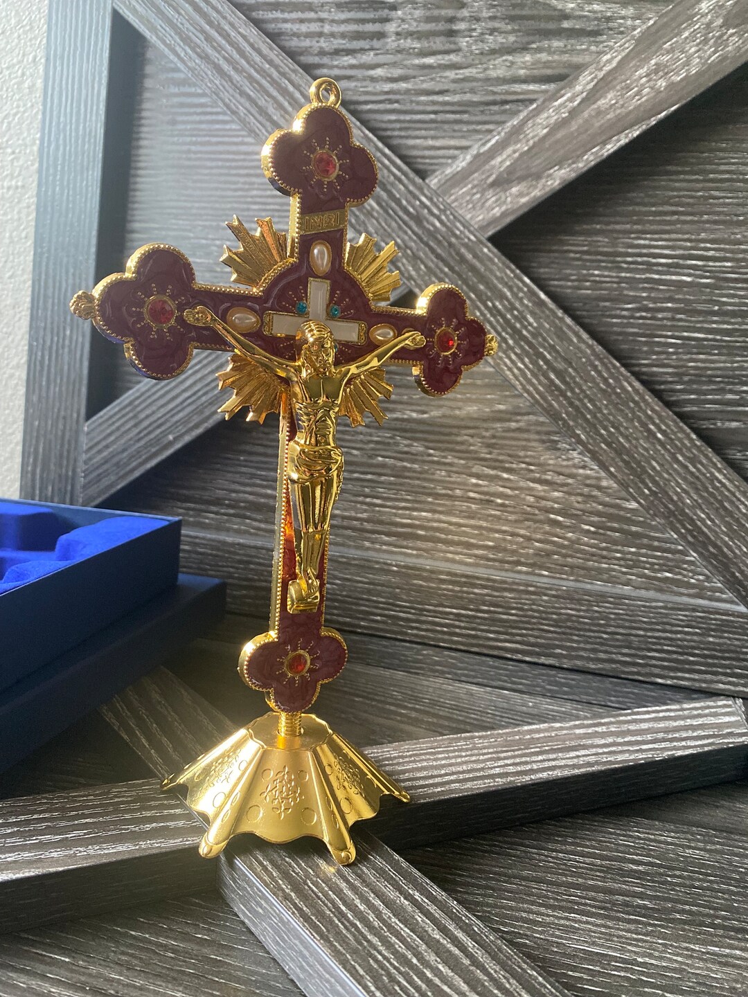 INRI Crucifix Altar Stand With Detachable Base 11 Pink & Gold in Gift ...