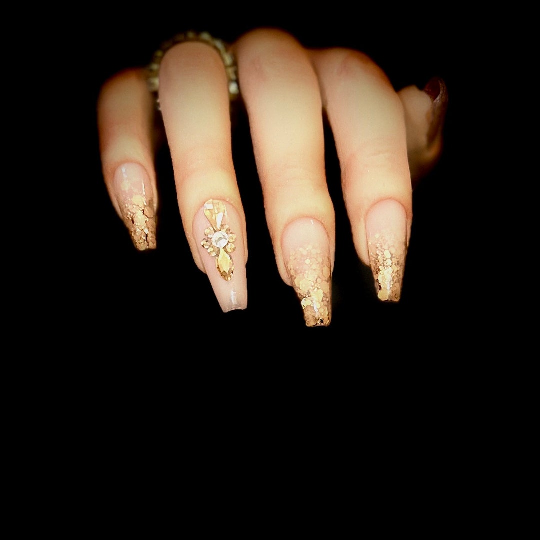Ombré and Rhinestone, Medium Coffin Shape Press-on Nails - Etsy
