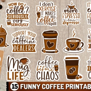 Funny Coffee Printable Stickers PNG, Coffee Stickers, Digital Stickers ...