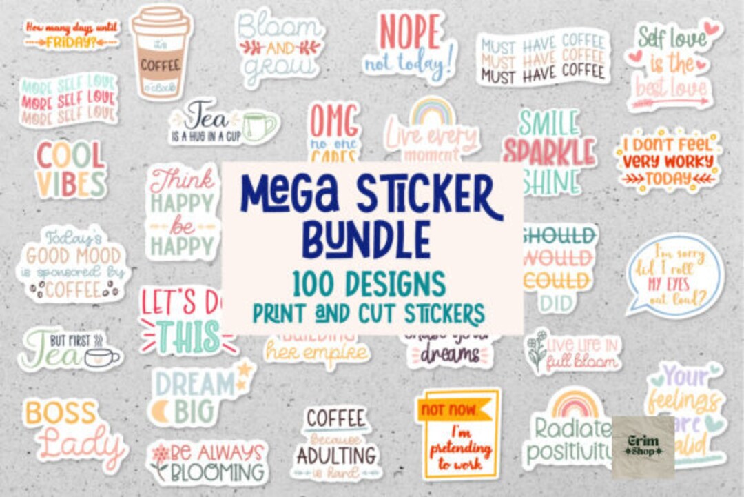 Printable Mega Sticker Bundle - 100 Cute Designs, Business Branding ...