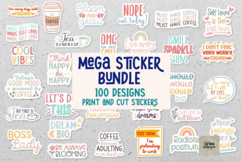 Printable Mega Sticker Bundle - 100 Cute Designs, Business Branding ...