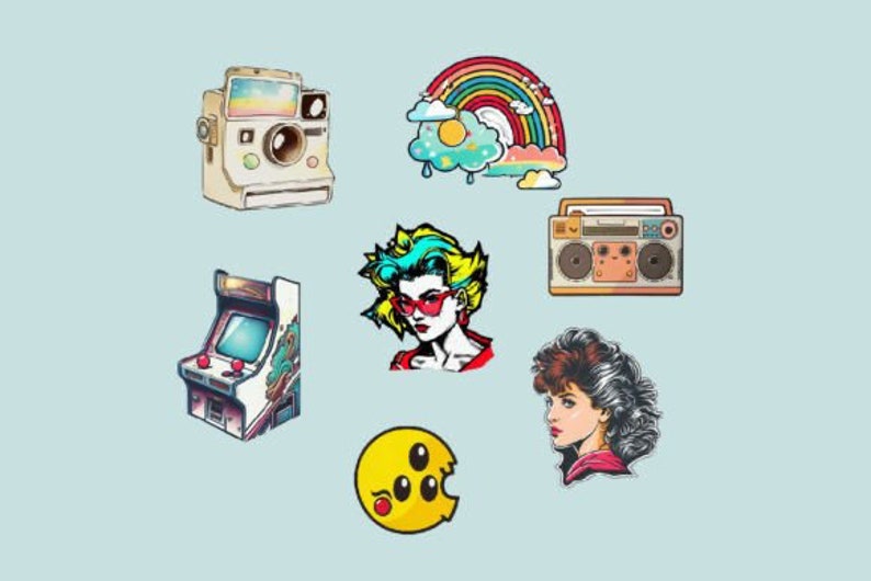 80’s Retro Stickers Bundles, PNG Printable Stickers, Bundle Retro ...