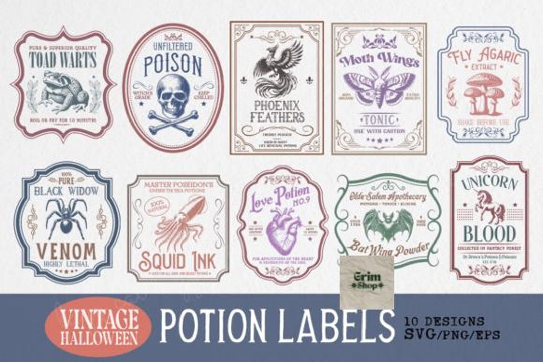 Wizard Vintage Potion Labels, Vintage Apothecary Labels, Potion Labels ...