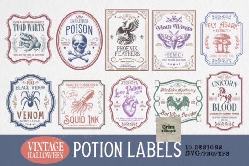 Wizard Vintage Potion Labels, Vintage Apothecary Labels, Potion Labels ...