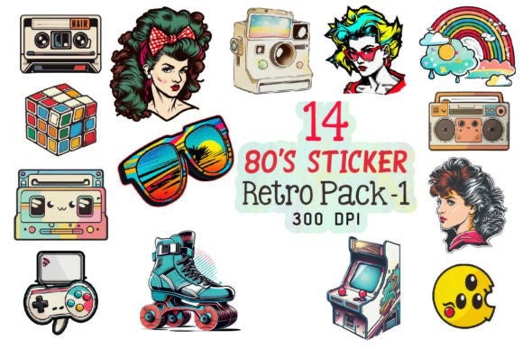 80’s Retro Stickers Bundles, PNG Printable Stickers, Bundle Retro ...