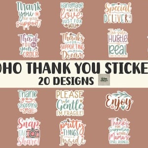20 Boho Thank You Stickers SVG PNG Bundle , Digital Thank You Printable ...