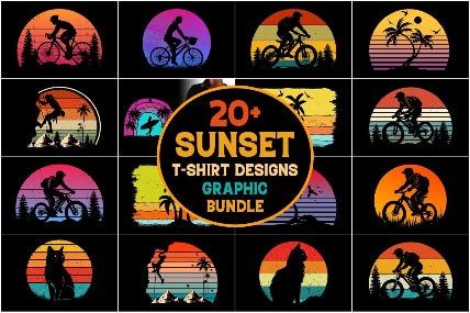 20+ Sunset T-shirt Designs Graphic Bundle, Stickers Retro Vintage ...