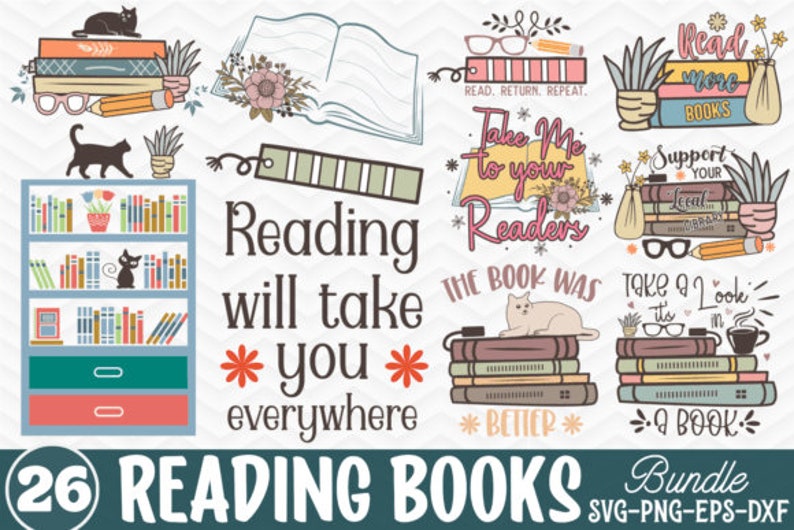 26 Printable Book Reading Stickers PNG Stickers - Print and Cut Book ...