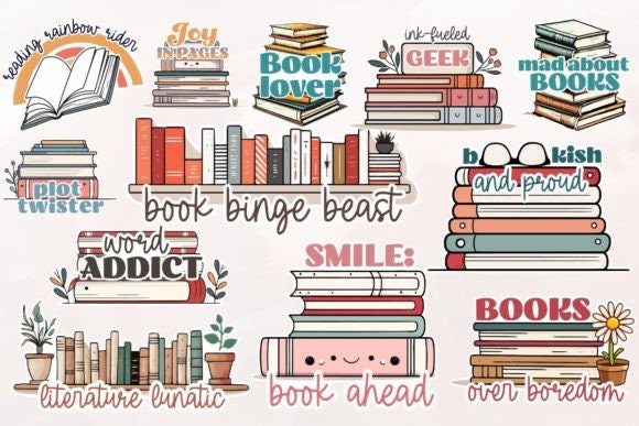 Bookish Reading Journal, Printable Book Lover Stickers PNG Stickers ...