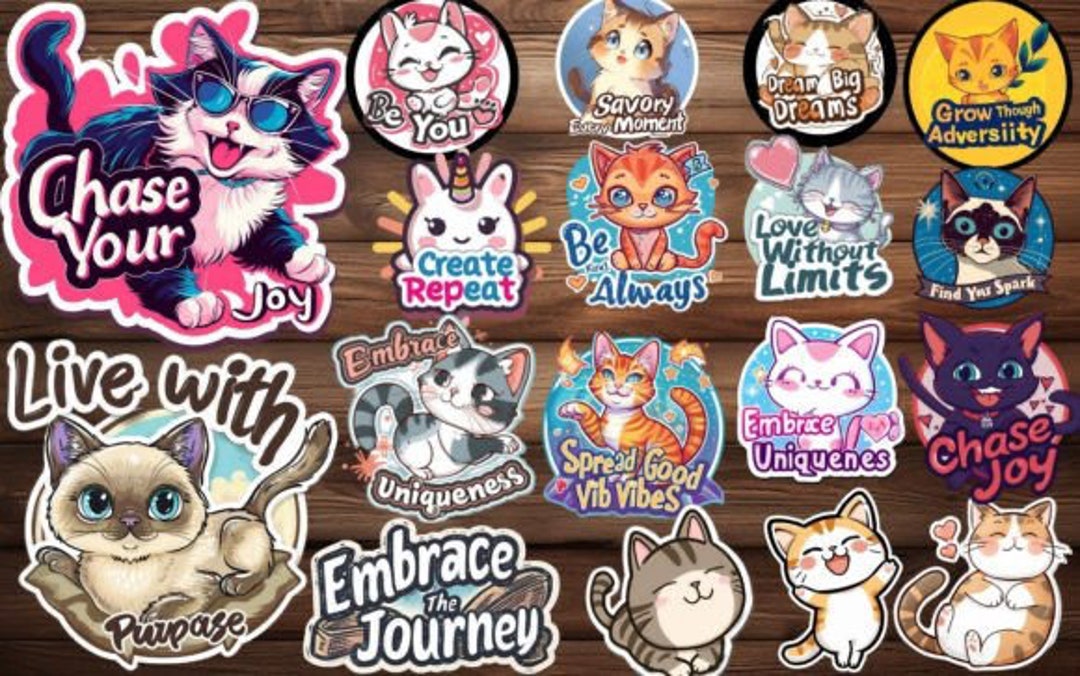 Kawaii Cute Cats Stickers, Motivational Stickers Graphic, Cute Kawaii ...