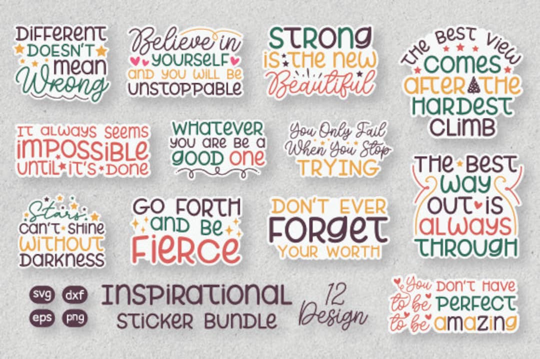 Inspirational Svg, 12 Digital Stickers Bundle, Mental Png, Cricut Svg ...