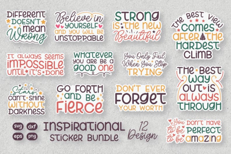 Inspirational Svg, 12 Digital Stickers Bundle, Mental Png, Cricut Svg ...