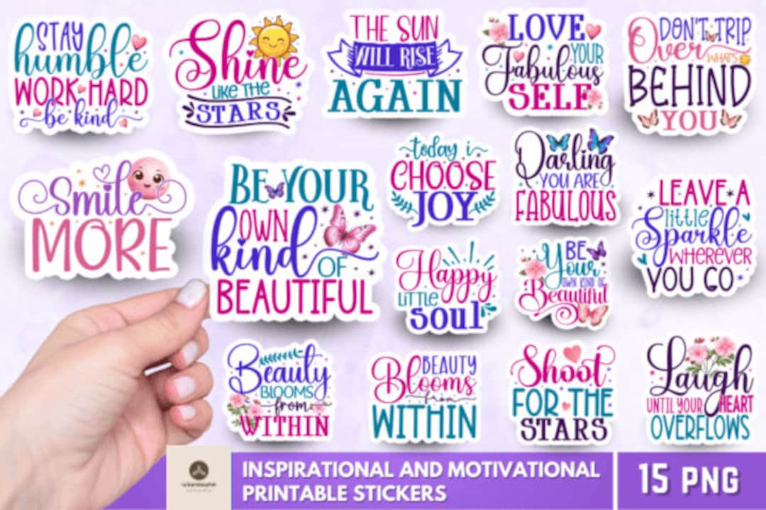 15 PNG Inspirational Stickers , Digital Stickers Bundle, Mental Health ...