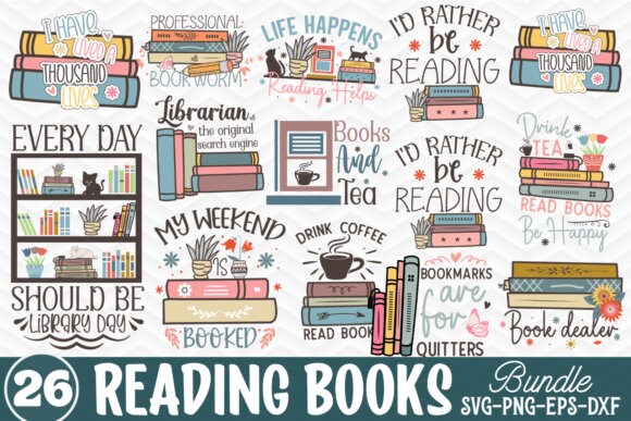 26 Printable Book Reading Stickers PNG Stickers - Print and Cut Book ...