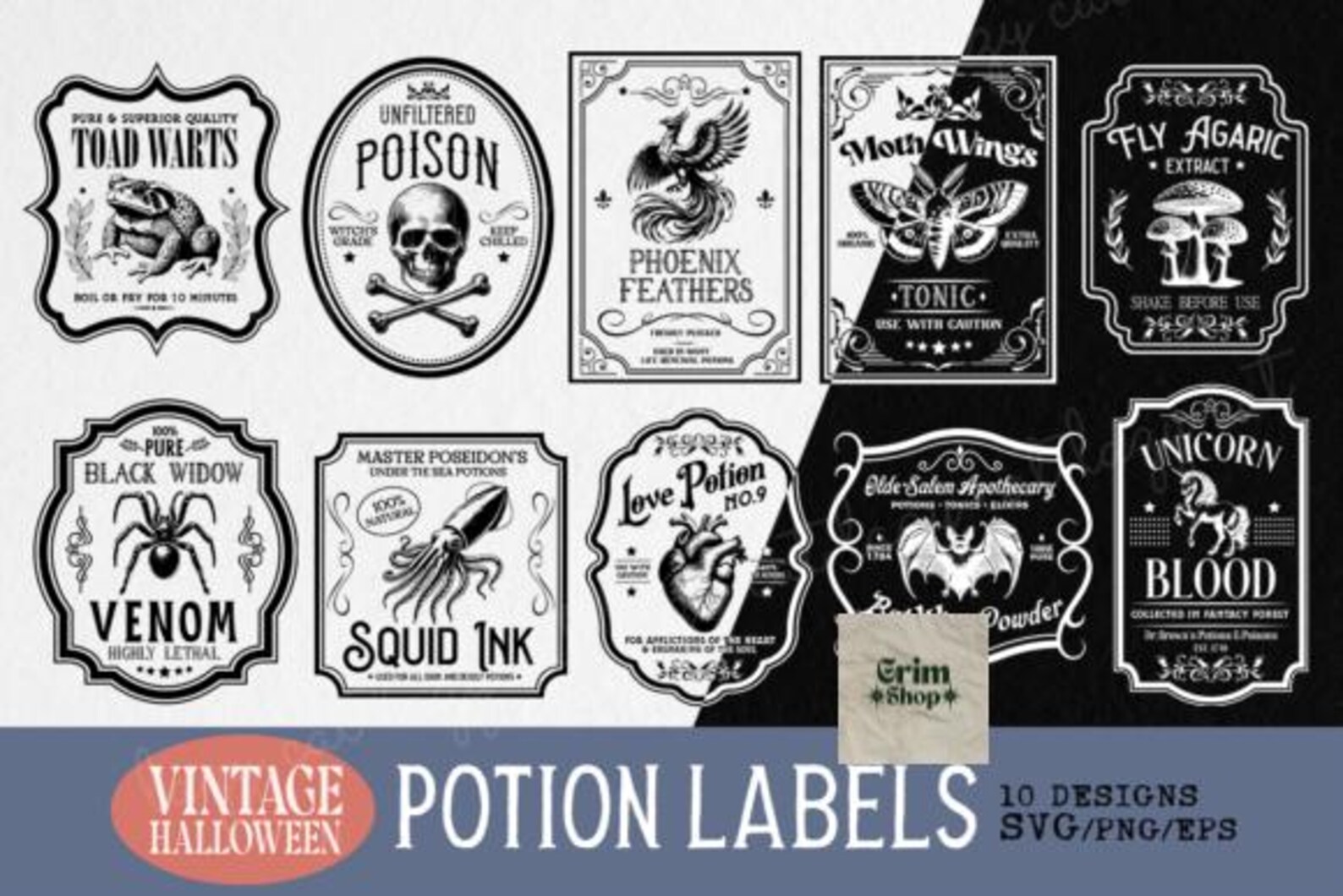 Wizard Vintage Potion Labels, Vintage Apothecary Labels, Potion Labels ...