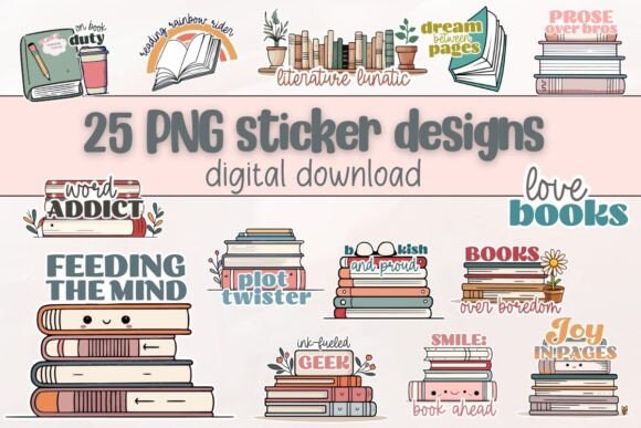 Bookish Reading Journal, Printable Book Lover Stickers PNG Stickers ...