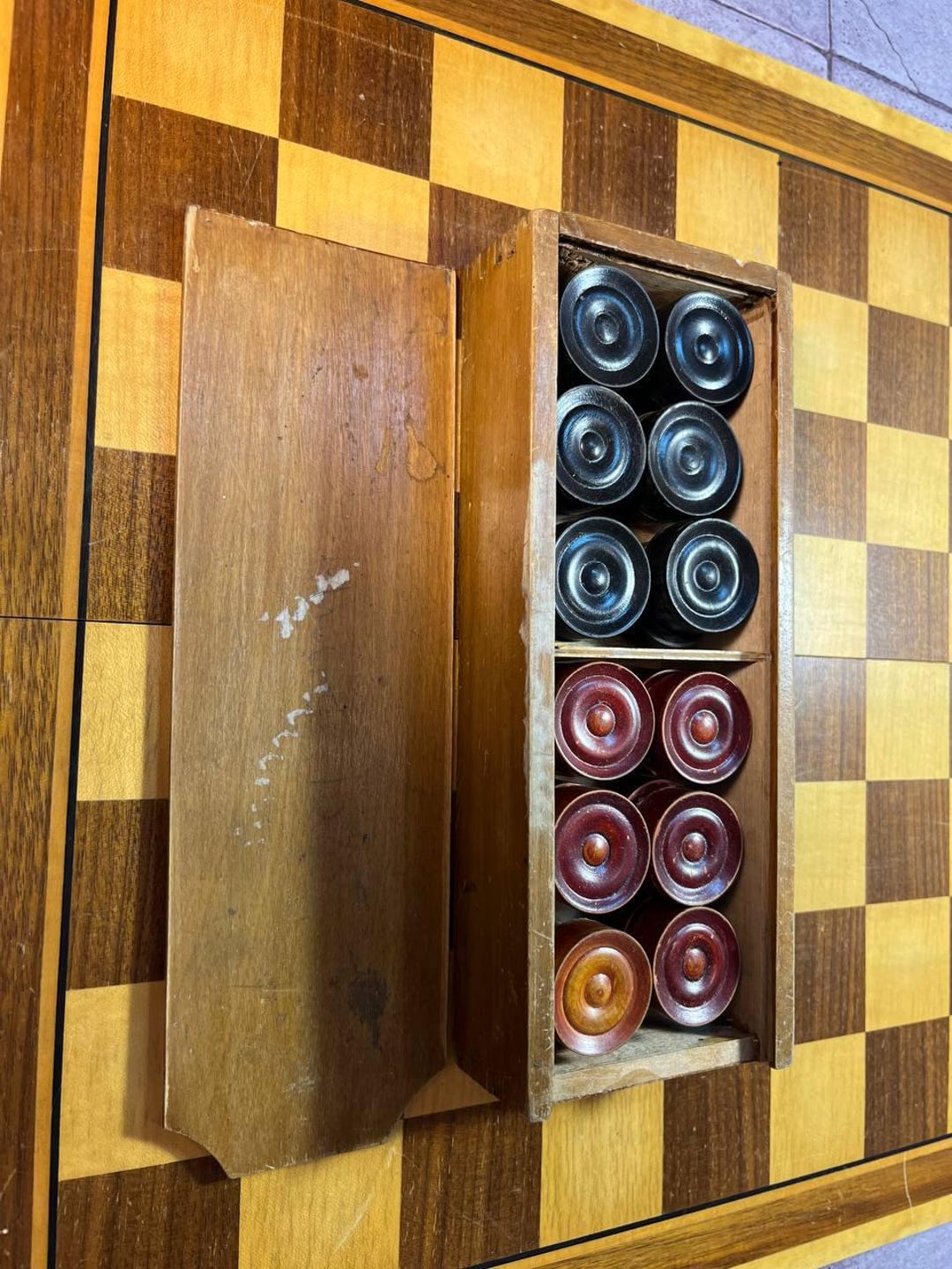 Antique Soviet Wooden Checkers 30s Vintage in Original Box in Very Good ...