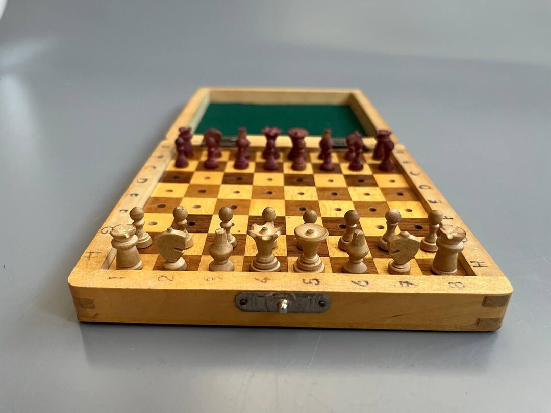 Vintage Germany Traveling Chess Set Made of Wood Pocket Wood Chess Set ...