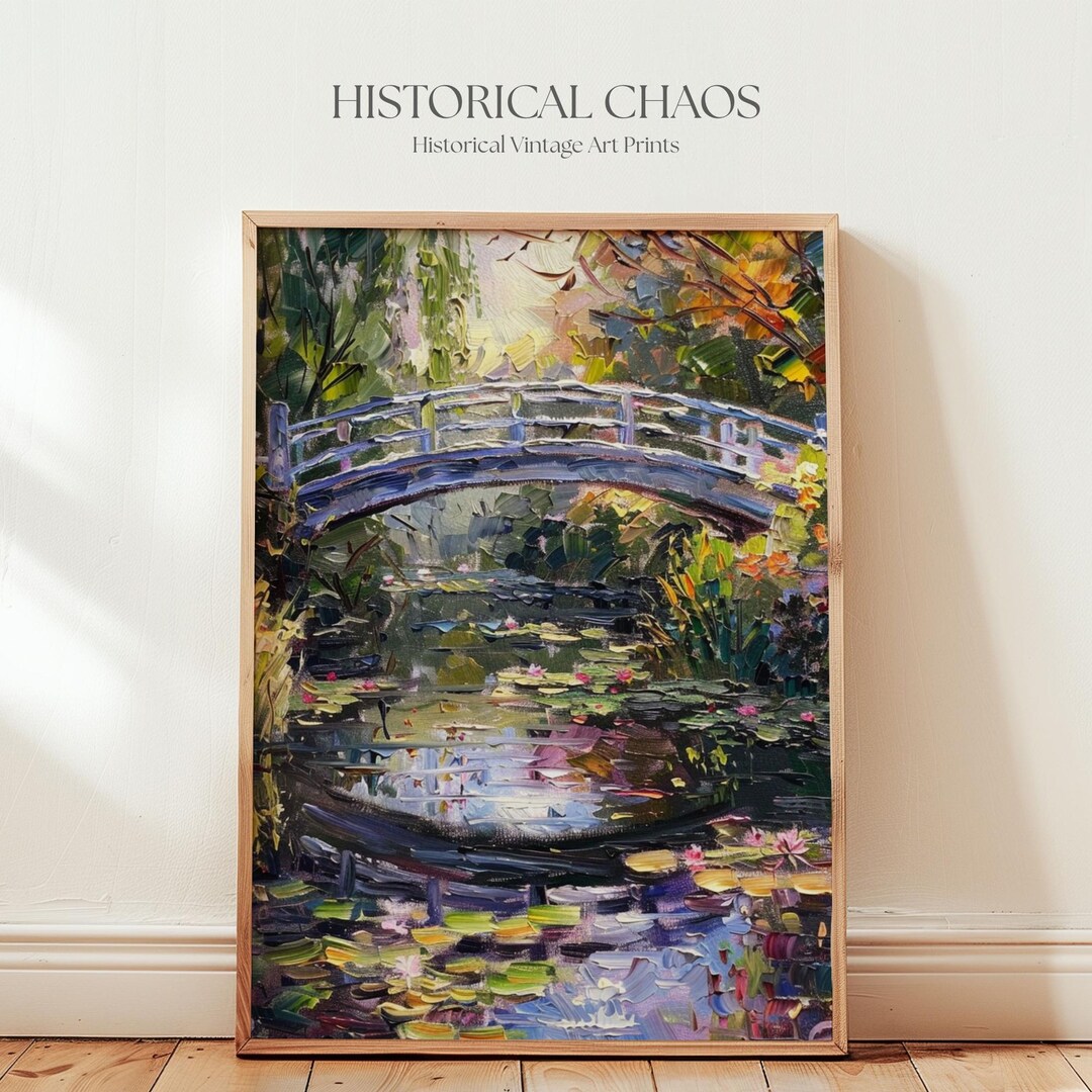 Impressionist Bridge Over Pond Print | Monet-inspired Water Lily ...