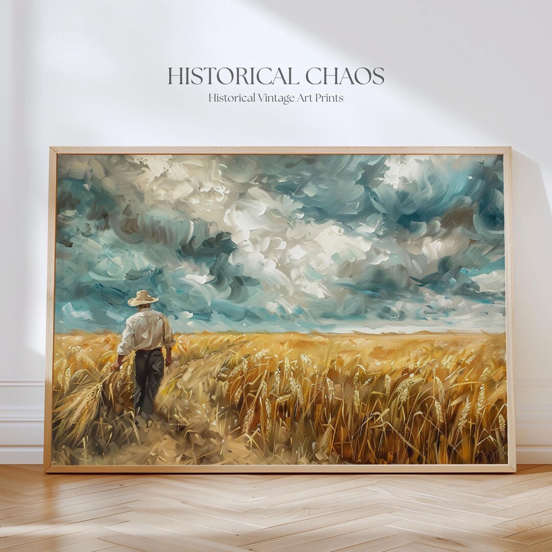 Gloomy Field Painting | Farmer Wall Art Print | Monotone Landscape Art ...