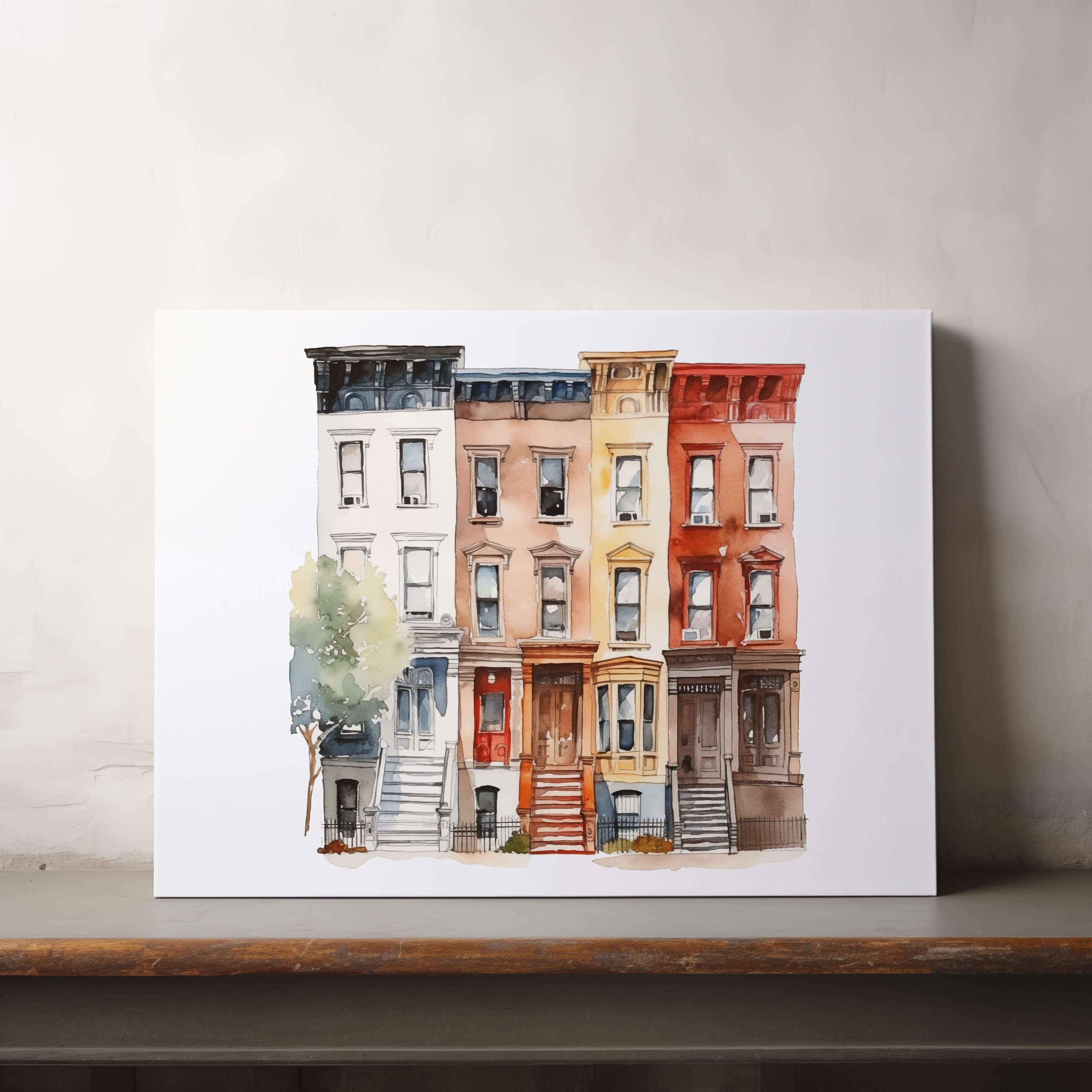 Brooklyn Brownstone Watercolor Painting, New York City Wall Art ...