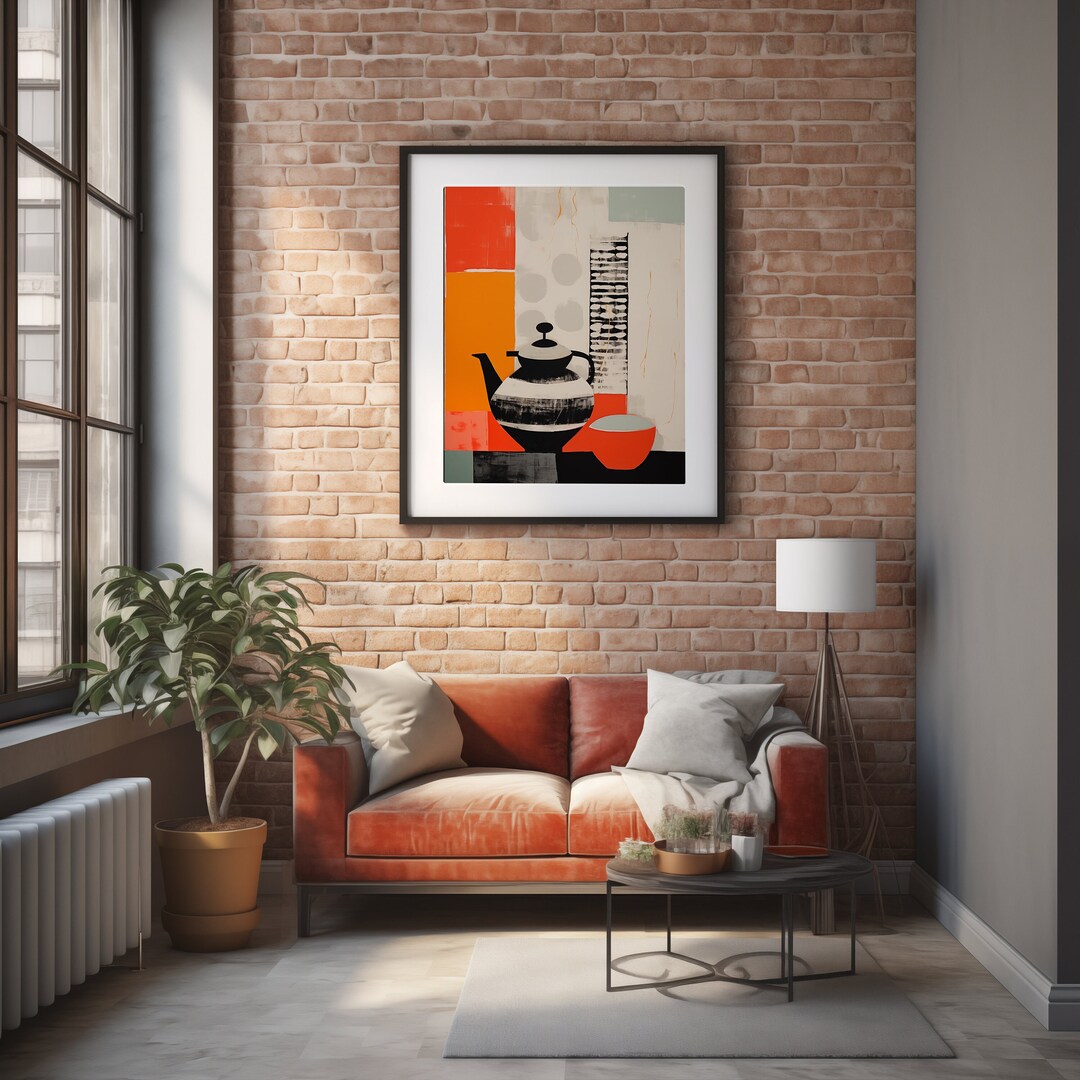 Abstract Tea Set Poster, Kettle and Tea Cup Stencil Print, Modern Art ...