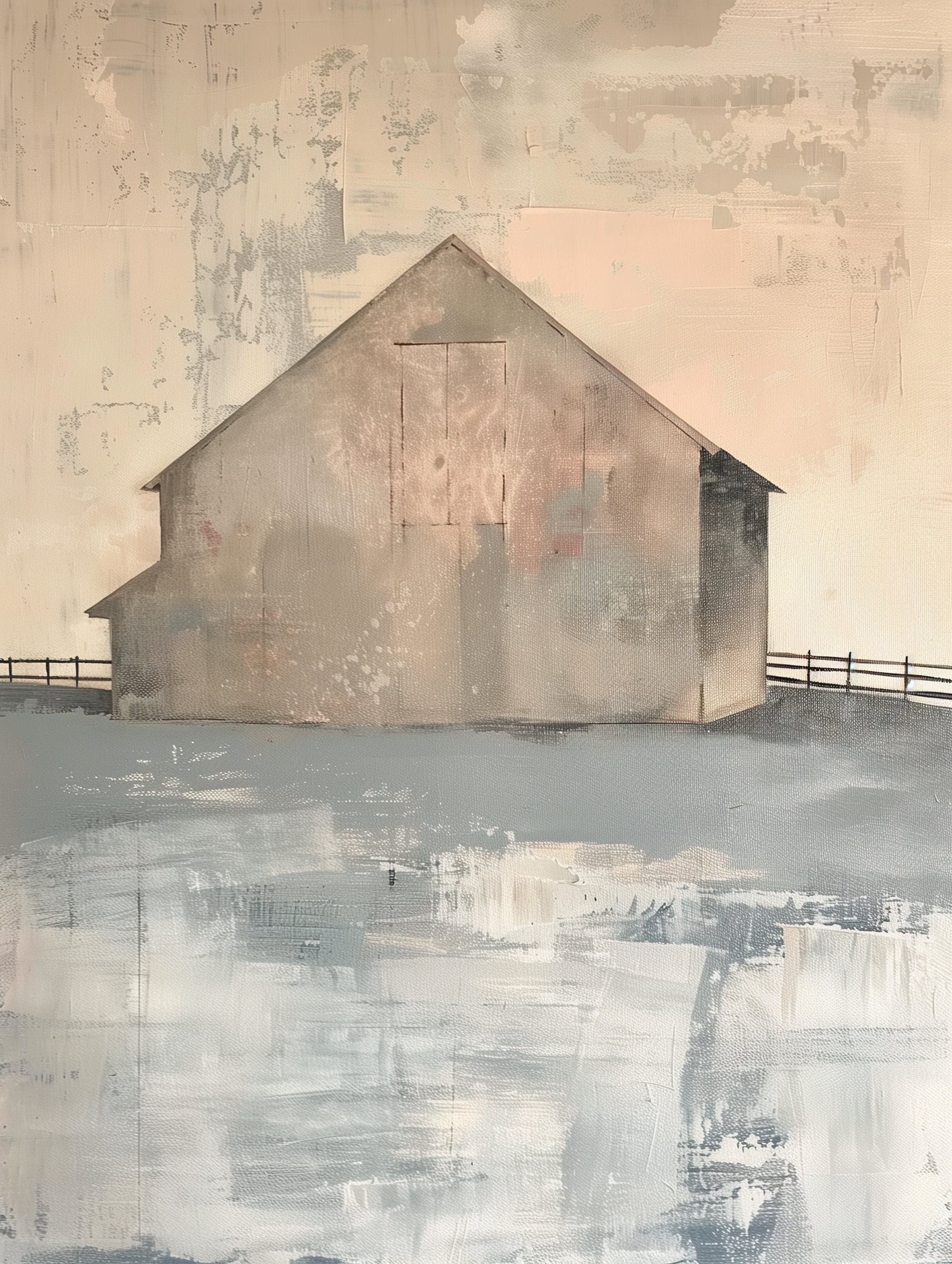 Abstract Barn Oil Painting, Poster of an Old Farm, Rustic Farmhouse ...