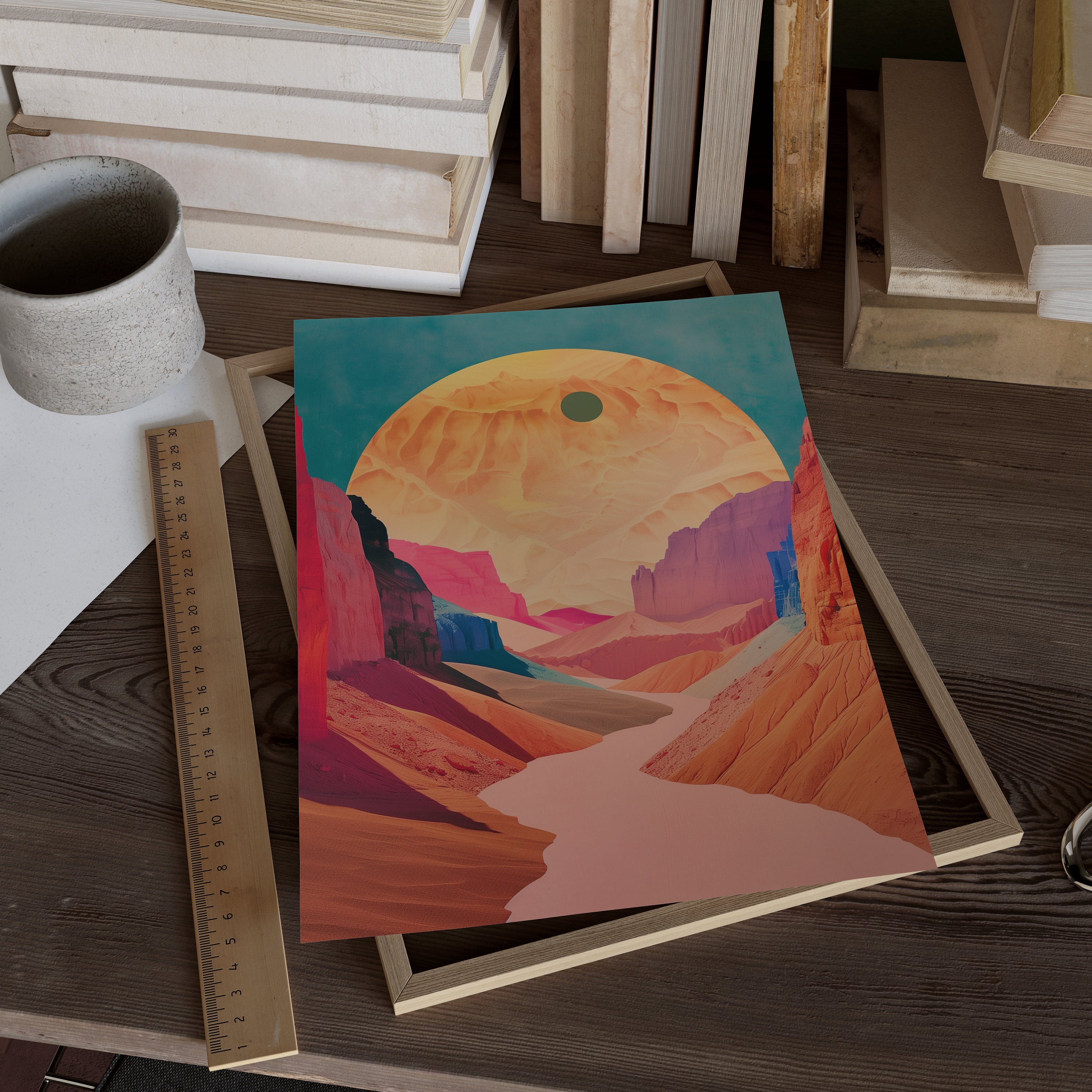 Colorful Eclipse Collage Poster, Grand Canyon Moon Rise Print, Sci-fi ...