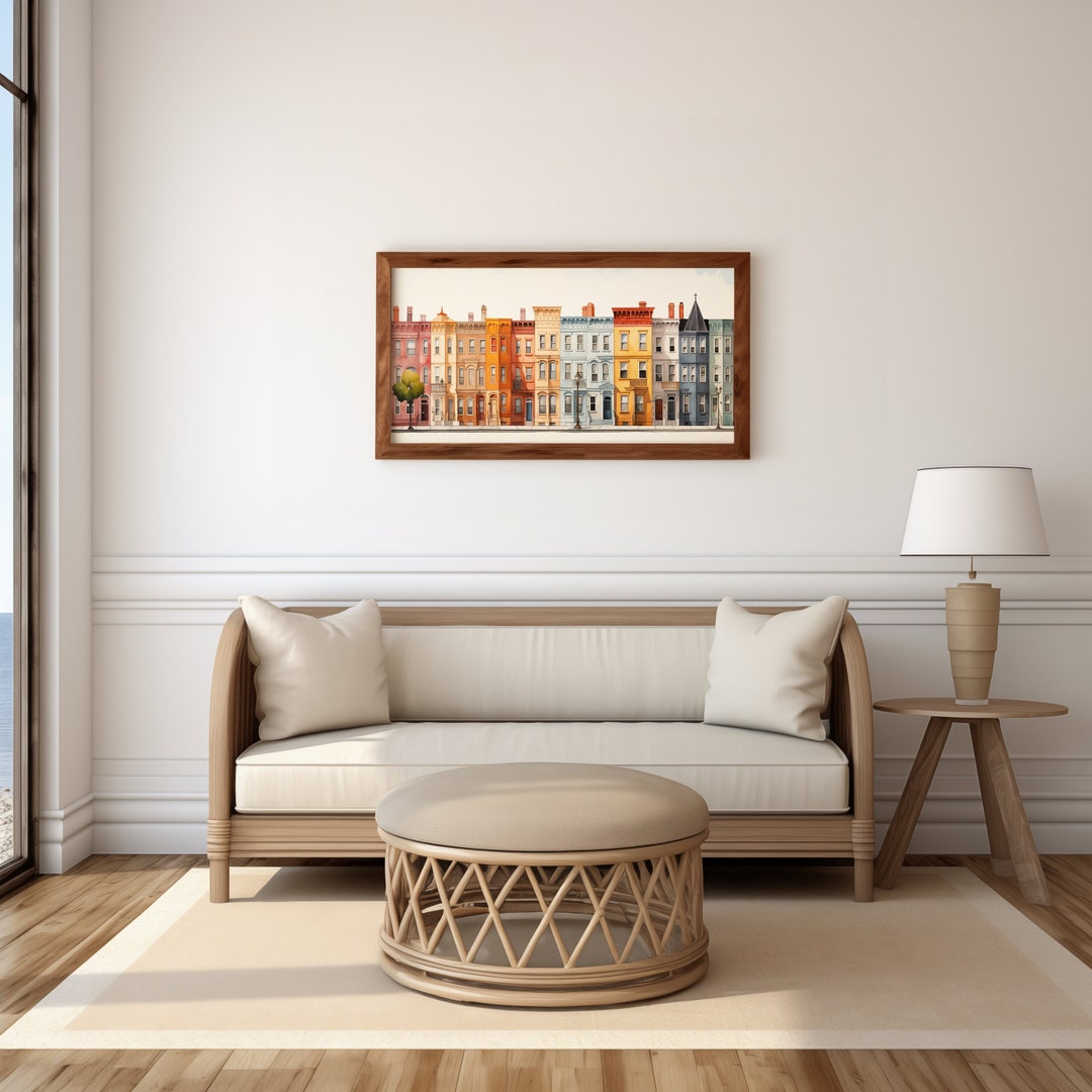 Colorful Row of Townhomes Print, NYC Architecture Drawing, Chicago ...