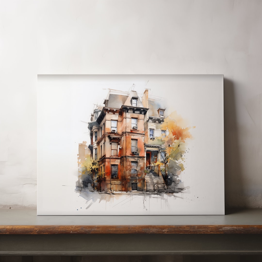 Water Color Brownstone Art Print, New York City Art, Chicago, Brooklyn ...