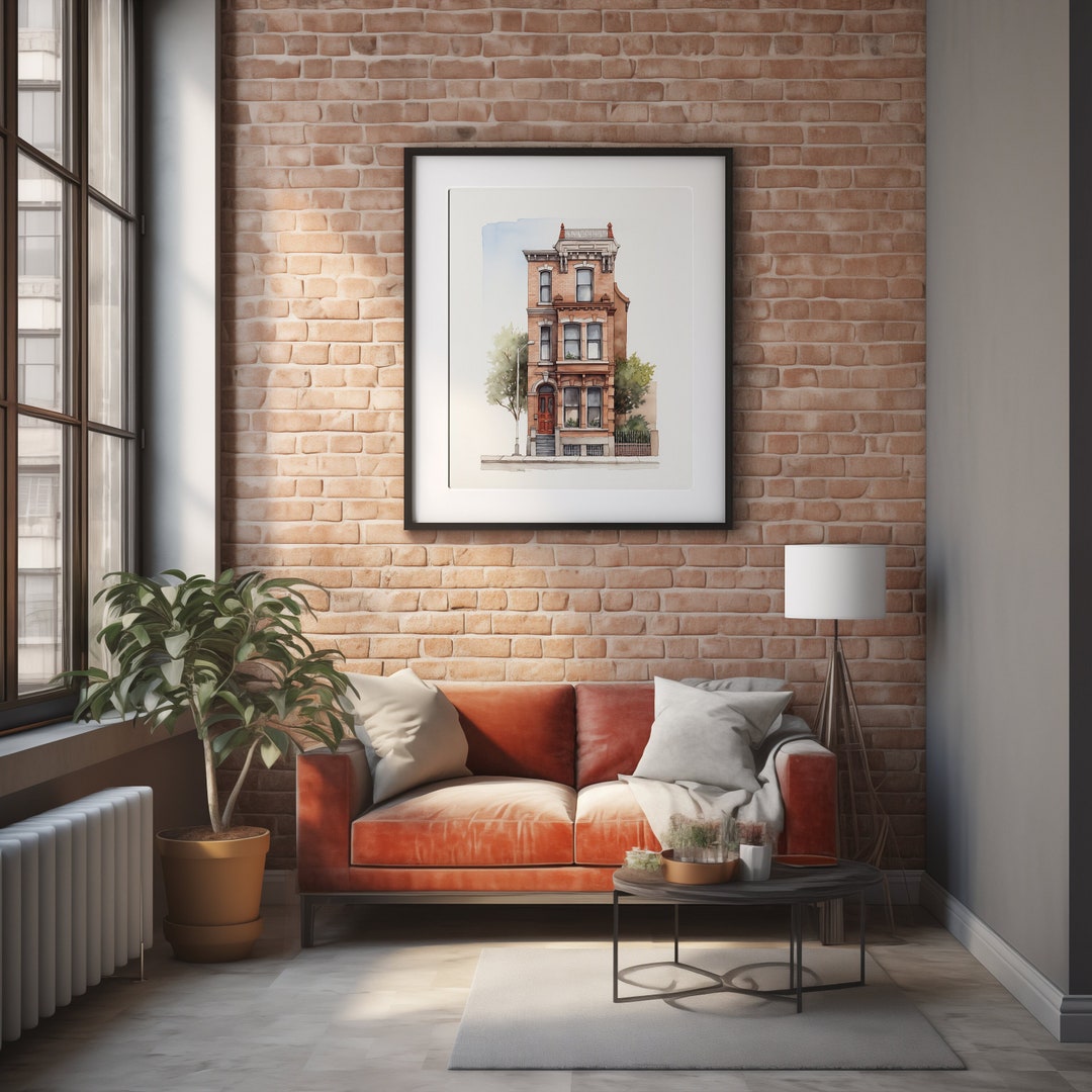 Brooklyn Brownstone Painting, New York City Architecture Drawing ...