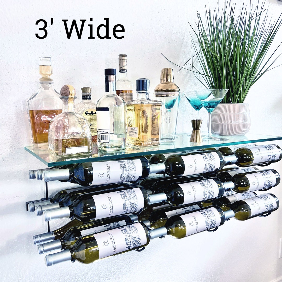 3' Wine Rack With Glass Shelf. Wall Mounted. 36 width X 12 depth X 14 ...