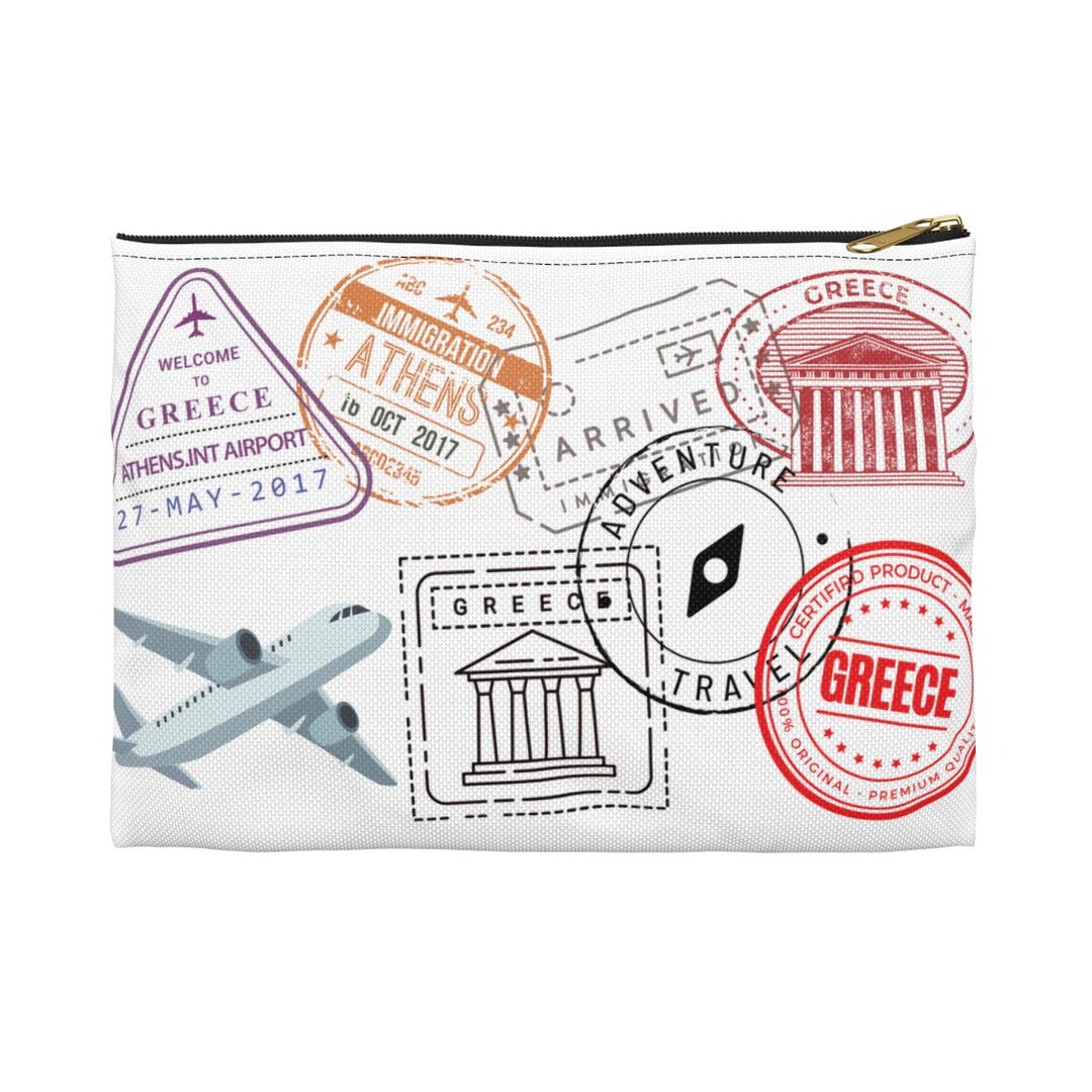 Greek Passport Stamps Mini Pouch With Airplane and Immigration Stamps ...