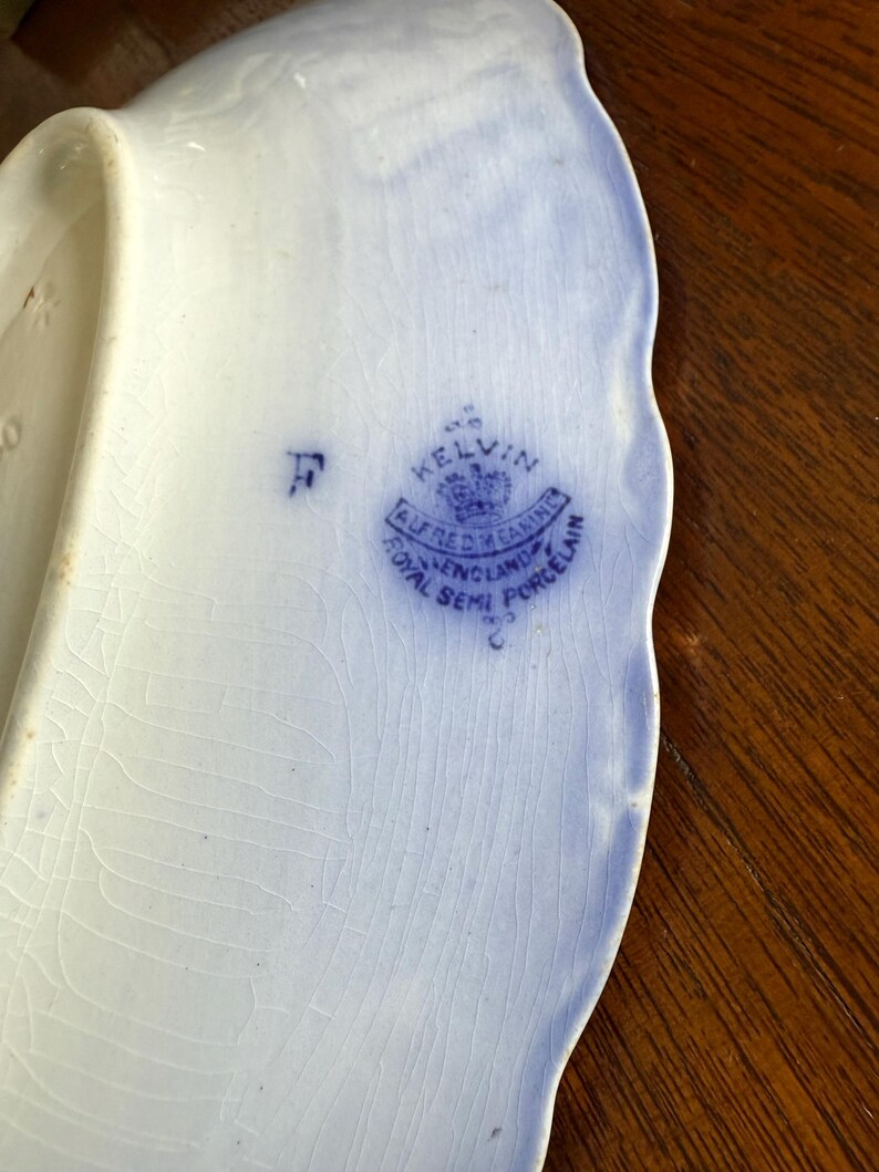 Antique Flow Blue Oval Plate: Alfred Meakin Kelvin Gold Accents - Etsy