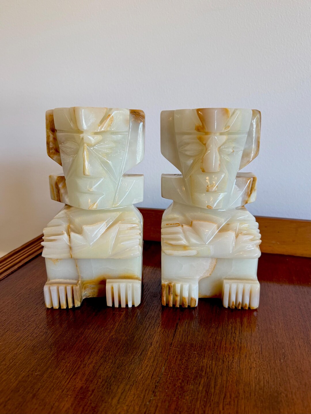 Onyx Bookends Depicting Aztec Mayan Mexican Totem, Large Stone Figurine ...