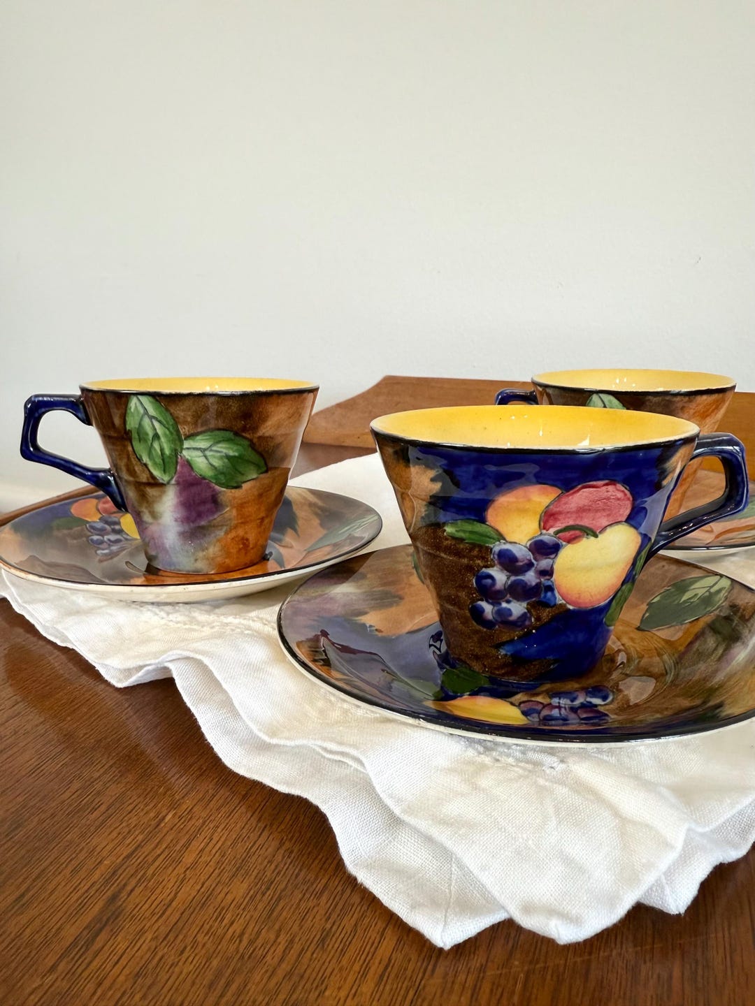 Vintage H & K Tunstall Art Deco Cups and Saucers, Autumn Fruit Pattern ...