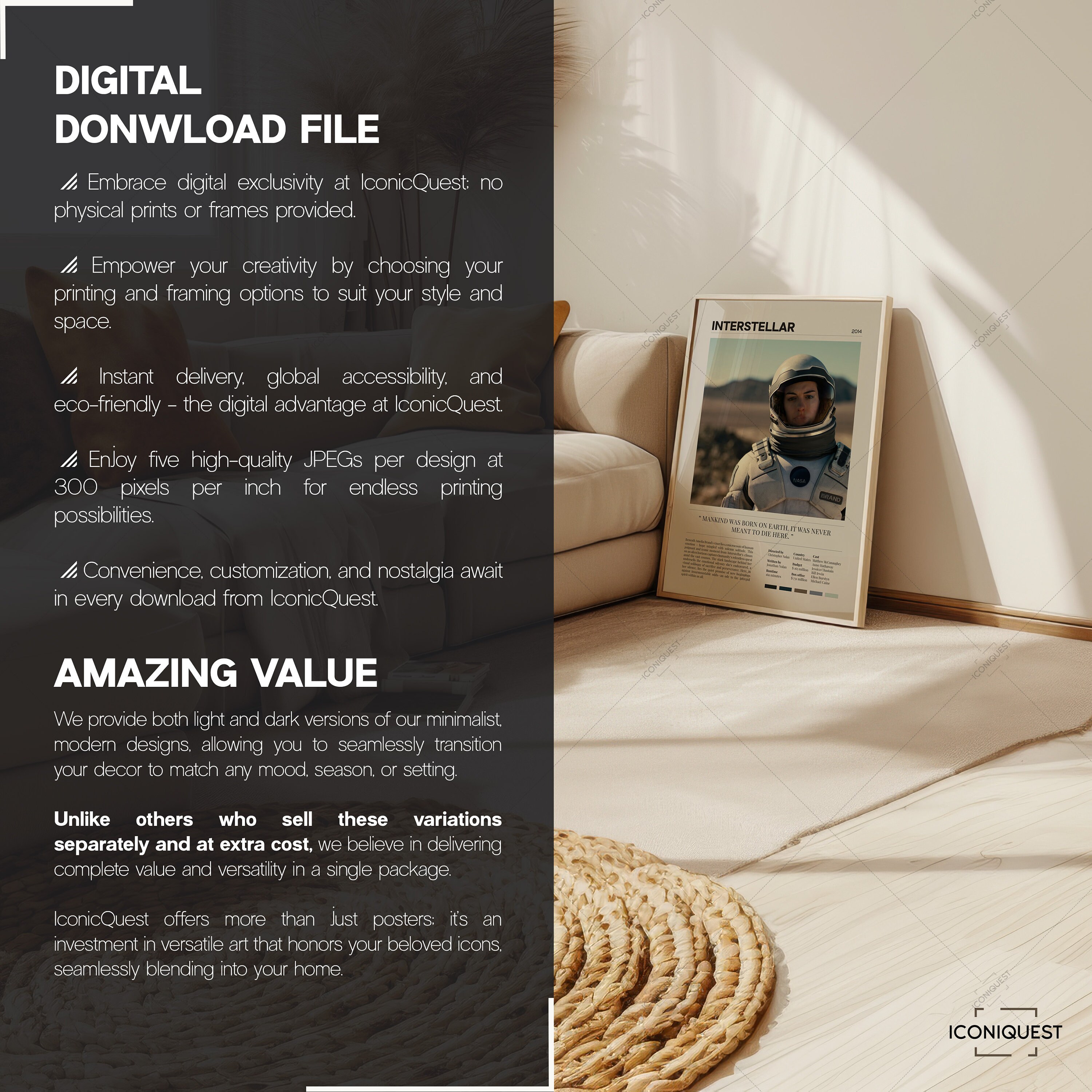 Interstellar Movie Poster Two Posters Included Iconic Amelia Brand ...
