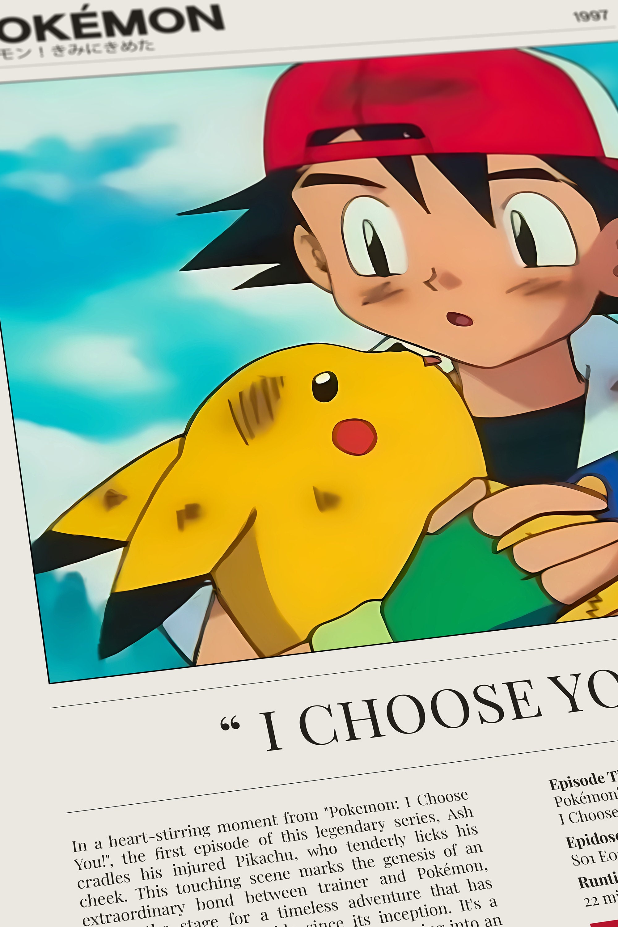 Pokémon S01 E01 Anime Poster | Ash Ketchum | Pikachu Print | Minimalist ...