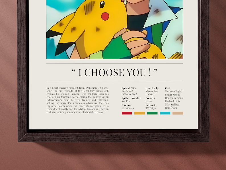 Pokémon S01 E01 Anime Poster Ash Ketchum Pikachu Print Minimalist Wall ...