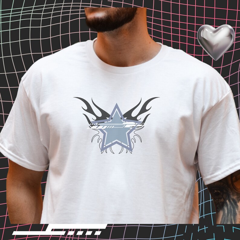 Y2k Star Flame 2000s Baggy Y2k Cyber Grungeshirt Aesthetic 90s Retro ...