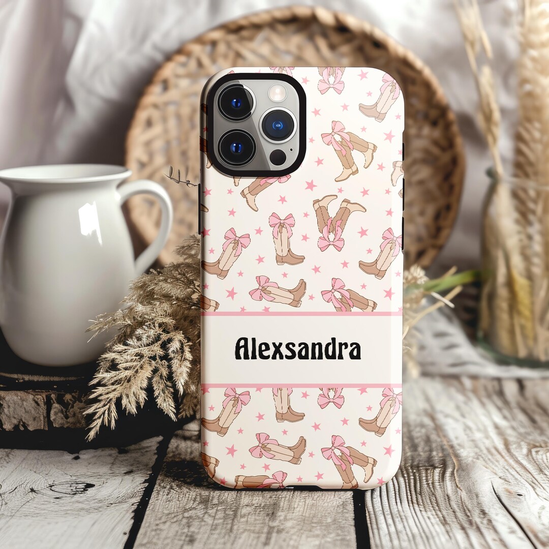 Cute Pink Cowgirl Boots With Bow Custom Name Phone Case for iPhone for ...