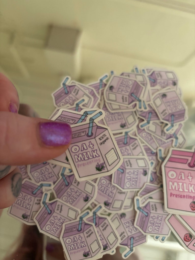 Lavender Oat Milk Presenting Sticker - Etsy