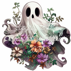 Beautiful Halloween Ghosts With Flowers POD Digital Graphics Artwork ...